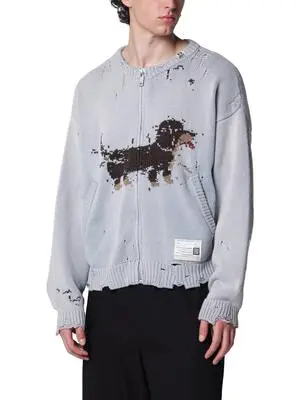 Mihara Yasuhiro Dachshund Jacquard Cardigan - Blue