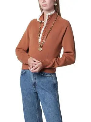 Chloé Cropped Wool Sweater With White Trim - Brown