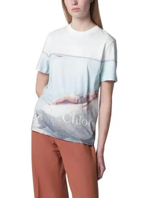 Chloé Crewneck Logo T-shirt In Cotton Jersey - Multicolor