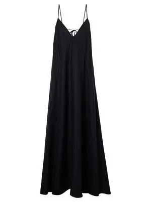 Another Tomorrow Knotted Paneled Linen Maxi Dress - Black