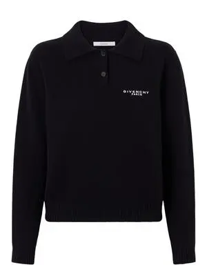 Givenchy Logo-embroidered Wool And Cashmere-blend Polo Sweater - Black
