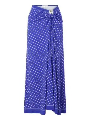 Christopher Esber Orbit Embellished Ruched Printed Stretch-jersey Maxi Skirt - Purple