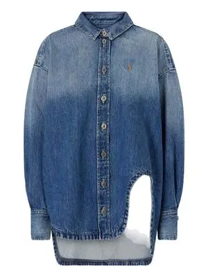 Attico Logo-embroidered Washed Denim Jacket - Blue