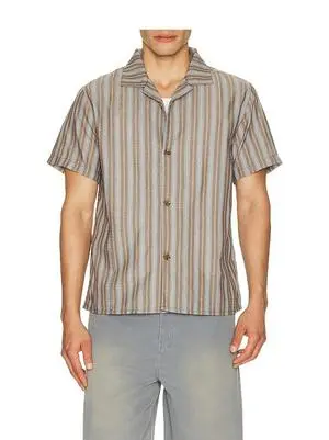 RHYTHM Vacation Stripe Shirt In Brown - Chocolate