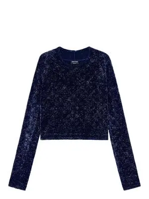Giorgio Armani Devoré Chenille And Cashmere Blend Slim-fit Sweater - Blue