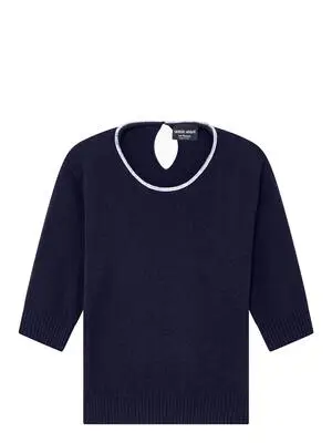 Giorgio Armani Short-sleeve Cashmere Sweater With Microcrystal Trim - Blue