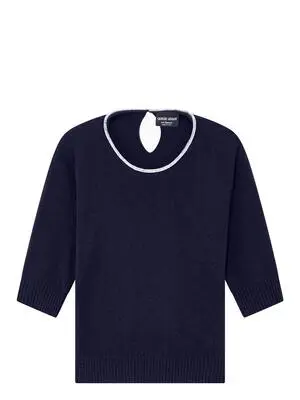 Giorgio Armani Short-sleeve Cashmere Sweater With Microcrystal Trim - Blue