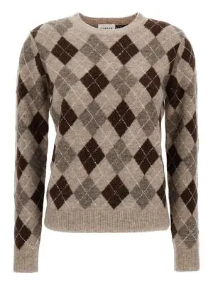 PAROSH Argyle Crew Neck Sweater - Multicolor