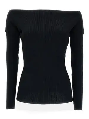 PAROSH Ribbed Boat Neck Sweater - Nero