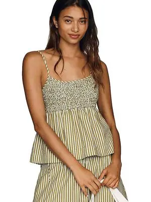 DAMSON MADDER Organic Cotton Smocked Bodice Tank Top - Basil