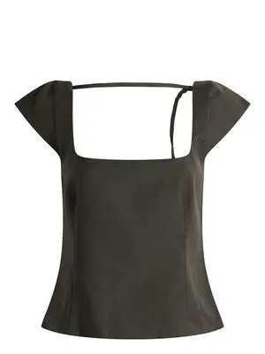 ST. AGNI Wool Blend Cap Sleeve Top With Square Neckline And Open Back - Umber