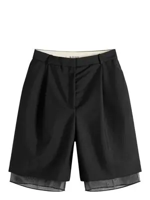 RÓHE Wool-mohair Blend Shorts With Organza Inserts - Black