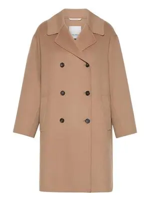 Max Mara Virgin Wool Double Breasted Coat - Beige