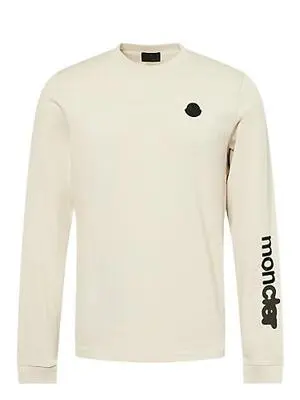 Moncler Brand-badge Logo-print Cotton T-shirt - Beige