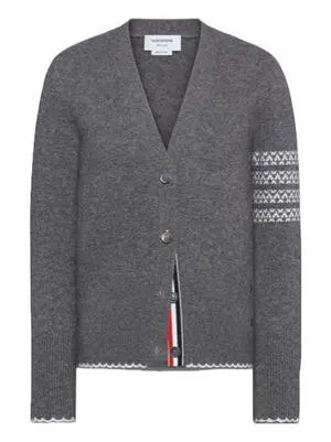 Thom Browne V-neck Buttoned Cardigan With Signature Stripes - Medium Gray