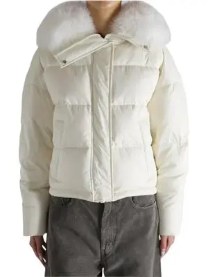 YVES SALOMON Short Down Jacket With Fur Collar - Multicolor