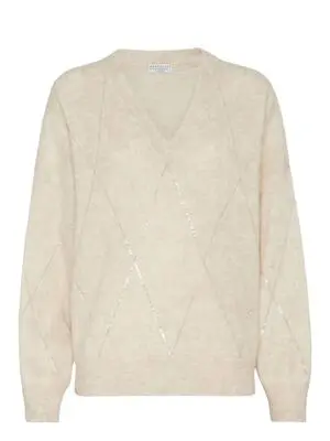 Brunello Cucinelli V-neck Knitted Jumper With Sequined Embroidery - Shell Color