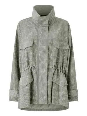 Pinko Embellished Mini Studded Technical Parka - Gray