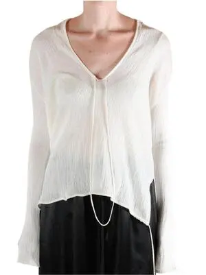 ANN DEMEULEMEESTER Drawstring V-neck Sweater - White