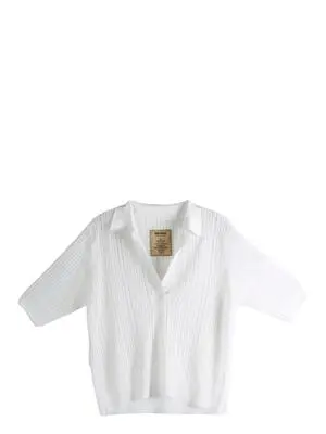 UMA WANG Uma Wang Collared Ribbed Knit Polo Shirt White