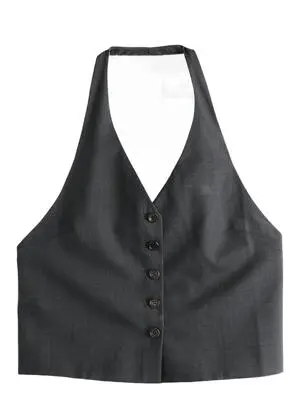 AMOMENTO Amomento Halterneck Button-Up Top Black