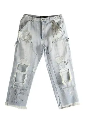 PALY HOLLYWOOD Embellished Ripped Jeans - Gray