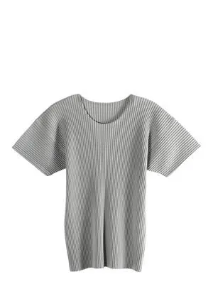 Issey Miyake Homme Plissé Basic Pleated T-shirt - Light Grey