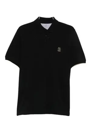 Brunello Cucinelli Logo Embroidered Short Sleeved Polo Shirt - Black