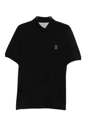 Brunello Cucinelli Brunello Cucinelli Logo Embroidered Short Sleeved Polo Shirt Black