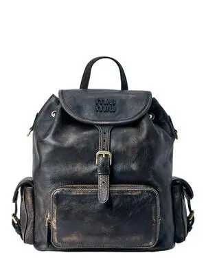 Miu Miu Leather Backpack With Buckle Closure - Black