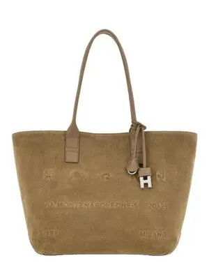 Hogan Suede Tote Bag With Embossed Detailing - Beige