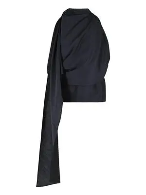 RÓHE One-shoulder Draped Top With Open Back - Navy