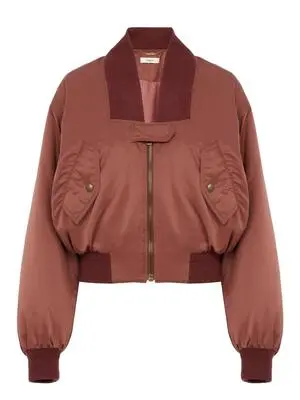 Chloé Bomber Jacket In Nylon With Maxi-collar - Brown