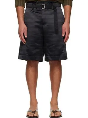 Sacai Horizontal Striped Wide-leg Shorts - Black