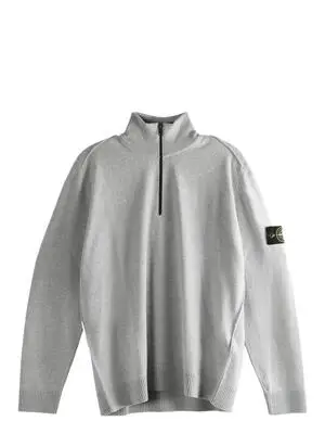 Stone Island Half-zip Pullover With Stand Collar And Logo Detail - Gray