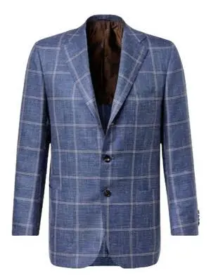 Kiton Checked Cashmere, Wool, Silk, And Linen Blazer - Blue