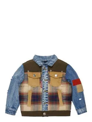 Dsquared2 Patchwork Denim And Plaid Padded Jacket - Multicolor
