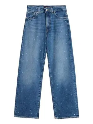 7 For All Mankind Embellished Stovepipe Straight Ankle Jeans - Blue