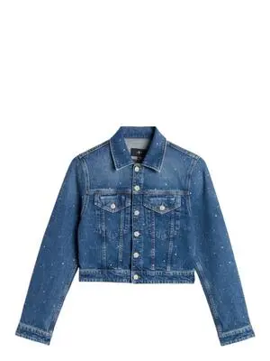 7 For All Mankind Embellished Cropped Denim Jacket - Blue