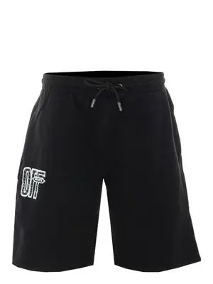 Off-White Cotton Shorts With Logo Detail - Black