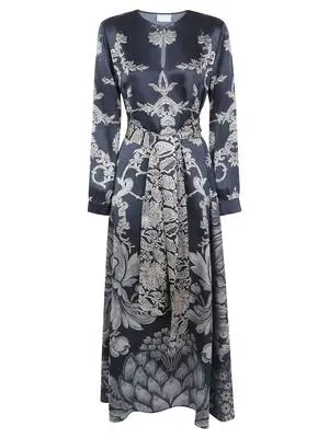 PIERRE-LOUIS MASCIA Printed Long Sleeve Maxi Dress - Black