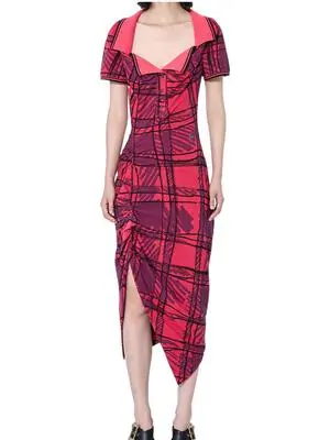 VIVIENNE WESTWOOD Ruched Asymmetrical Plaid Dress - Red