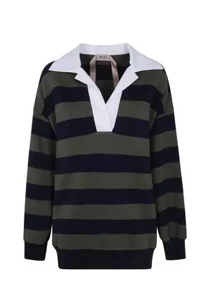 N.21 Polo Neck Striped Sweatshirt - Green-blue Stripe