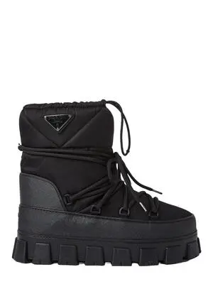 Prada Logo Lace-up Booties - Black