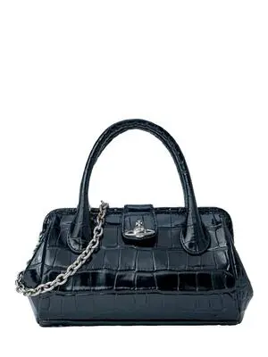 VIVIENNE WESTWOOD Croc-effect Leather Handbag With Metal Chain Detail - Black