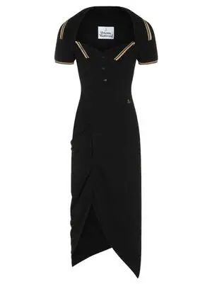 VIVIENNE WESTWOOD Ruched Cotton Midi Dress With Orb Detail - Black