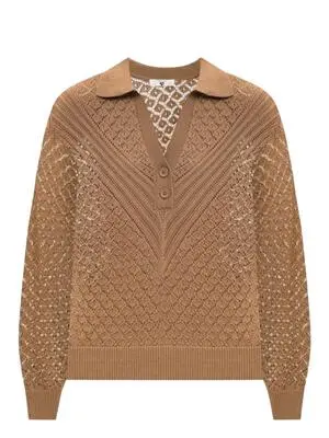 TWINSET V-neck Openwork Knit Sweater - Brown