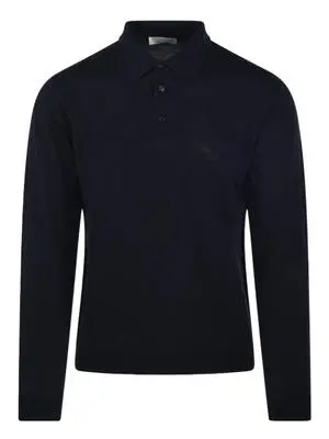 ROBERTO COLLINA Long-sleeve Knitted Polo Shirt - Navy