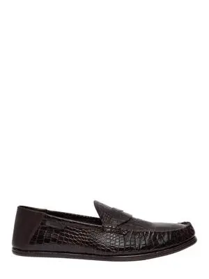 TOM FORD Croc-embossed Leather Penny Loafers - Brown