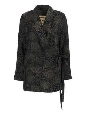 UMA WANG Long-sleeved Printed Jacket With Side Ties - Black